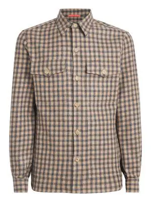 Isaia Cashmere Check Overshirt - Brown