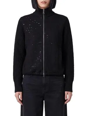 FABIANA FILIPPI Wool Blend Cardigan With High Neck, Zip Closure And Sequin Embellishment