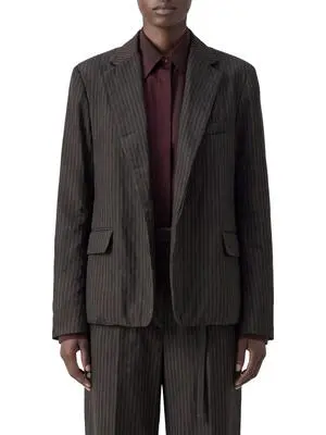 Dries Van Noten Striped Single-breasted Cropped Blazer With Notch Lapels - Brown