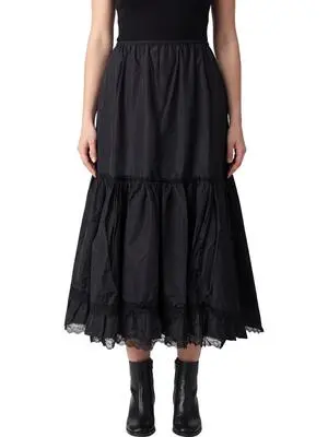 GANNI Taffeta Full Midi Skirt With Lace Inserts And High Waist