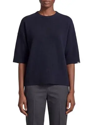 Extreme Cashmere Short-sleeved 100% Cashmere Crewneck Sweater Blue