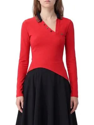 VIVIENNE WESTWOOD Asymmetrical Long-sleeved Cotton Polo With Orb Logo Red