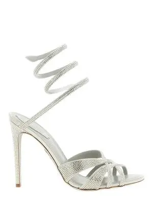 RENE CAOVILLA High-heeled Satin Sandals With Rhinestone-covered Snake Strap
