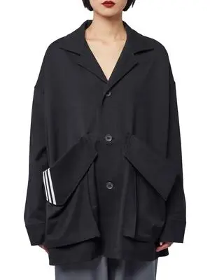 Y3 Relaxed Fit Wool Twill Shirt Jacket With Cuban Collar - Black