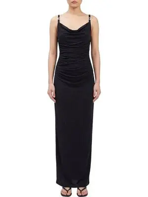 Coperni Long Draped Sheath Dress With Square Neckline And Off-the-shoulder Straps - Black