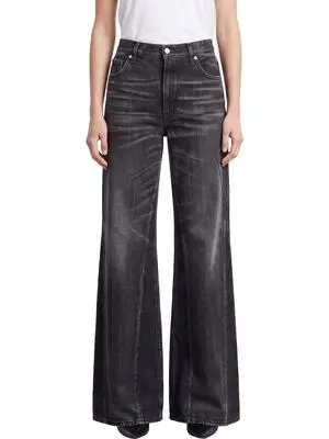 HAIKURE Star High-waisted Wide-leg Cotton Denim Jeans - Grey