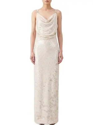 Coperni Draped Sequined Crêpe Long Evening Gown - Beige