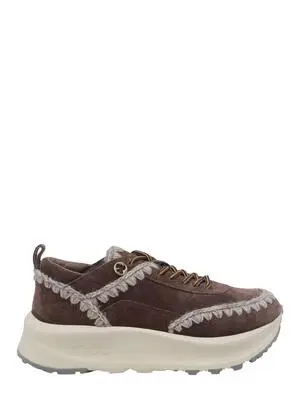 Mou Speed Eskimo Suede Sneakers With Contrast Stitching And A Platform Sole - Brown