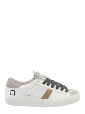 D.a.t.e. Hill Leather And Glitter Mesh Sneakers With A Printed Logo - White