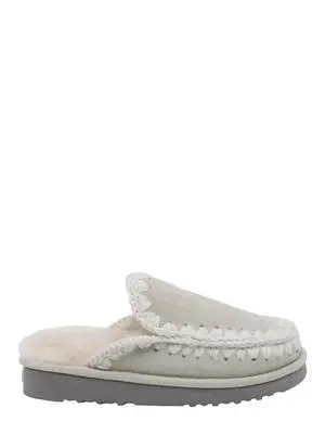 Mou Eskimo Suede Mules With Contrast Stitching And A Lightweight Eva Sole - Silver
