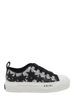 Amiri Stars Court Leather And Mesh Sneakers With Star Motif And Platform Sole - Grey