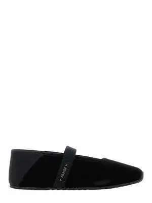 Fendi Academia Velvet Mary Jane Ballet Flats With Metal Logo - Black
