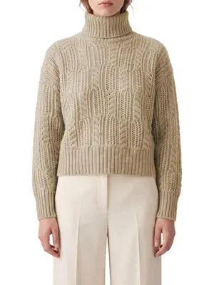 Agnona Long-sleeved Turtleneck Sweater In Cashmere And Silk Blend - Beige