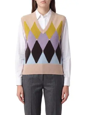 BALLANTYNE Argyle Pattern 100% Cashmere V-neck Knit Vest
