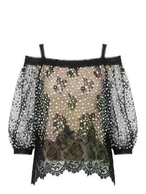 GEMY MAALOUF Polka-dot Lace-trimmed Top - Black