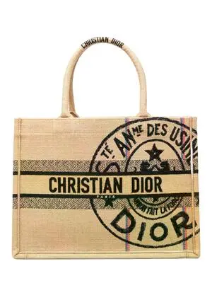 Dior 2022 Medium Jute Embroidered Book Tote Bag - Neutrals