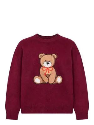 YUMI Burgundy Teddy Bear Relaxed Jumper Red