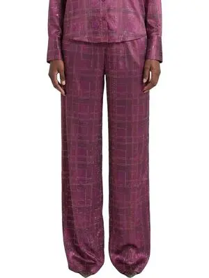 ERMANNO SCERVINO Check Silk Palazzo Trousers With Rhinestone Applications