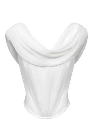 POST MERIDIEM Draped Cowl-neck Top With Front Panel Draping - White
