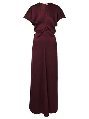 TOTEME Draped Crepe Satin Maxi Dress - Burgundy