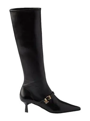 Prada Stretch Nappa Leather Heeled Knee-high Boots - Black