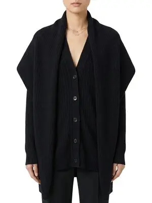 Blumarine Asymmetrical Virgin Wool Cardigan With Shawl Collar - Black