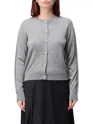TELA Crew-neck Wool Cardigan With Button Fastening And Ribbed Trims - Grey