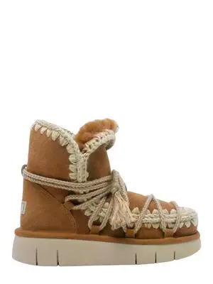 Mou Crochet-trim Lace-up Boots - Brown