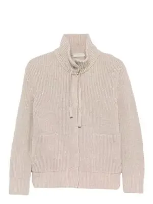 INTRECCI Ribbed-knit Funnel-neck Cardigan - Neutrals