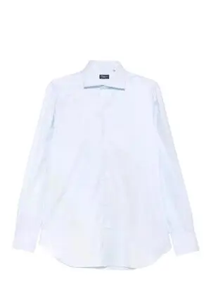 FINAMORE 1925 Micro-check Spread-collar Shirt - Blue