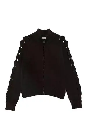 D.exterior Braided-sleeve Zip-up Sweater Brown