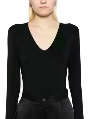TESSITURA BODY COUTURE V-neck Long-sleeve Bodysuit - Black