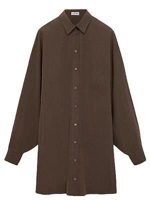 Loewe Logo-embroidered Cotton Shirt Dress - Brown
