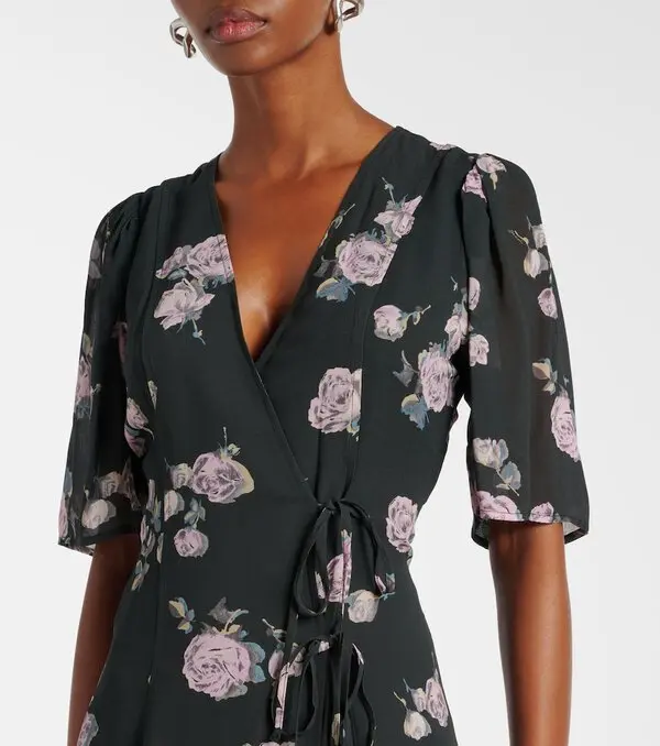 GANNI Floral Crepe Wrap Dress