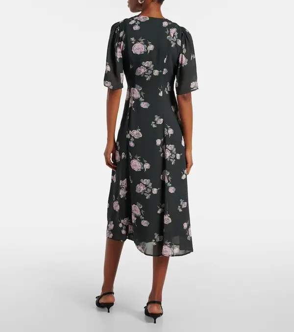 GANNI Floral Crepe Wrap Dress