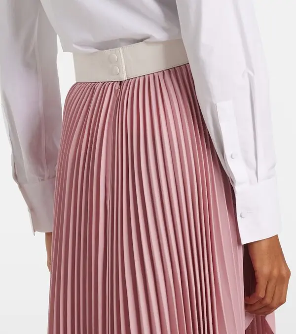 Stella McCartney Pleated Maxi Skirt With Leather Trim