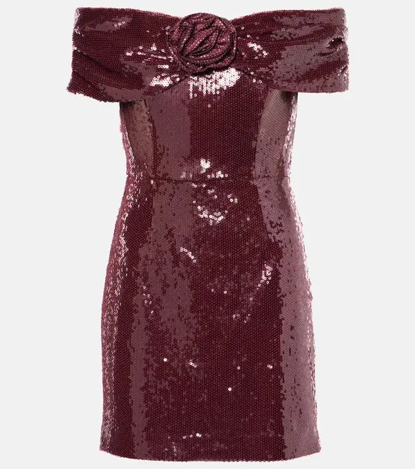 Rebecca Vallance Nicky Hilton Zelda Sequined Off-the-shoulder Mini Dress - Red
