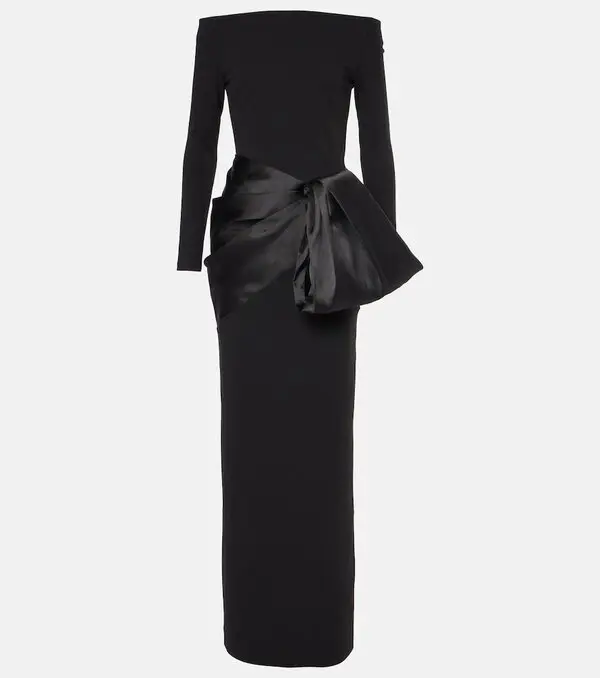 Solace London Off-shoulder Gown With Bow Detail - Black