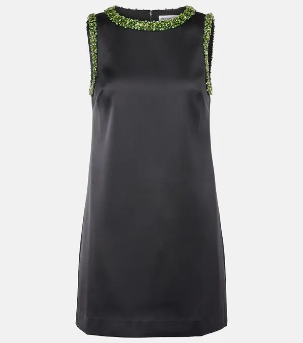 SELF-PORTRAIT Embellished Satin Mini Dress - Black