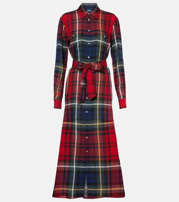 Polo Ralph Lauren Checked Cotton-blend Shirt Dress - Brown