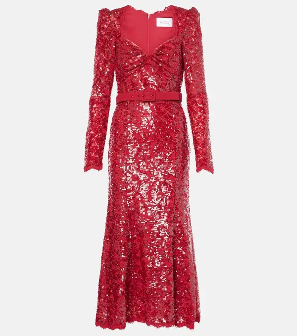 Rebecca Vallance Nicky Hilton Leyla" Sequin Midi Dress - Red