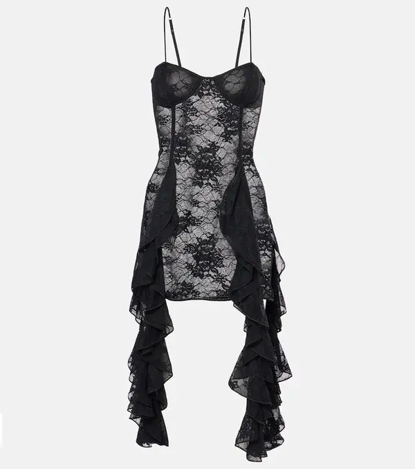 Oseree Ruffled Lace Mini Dress