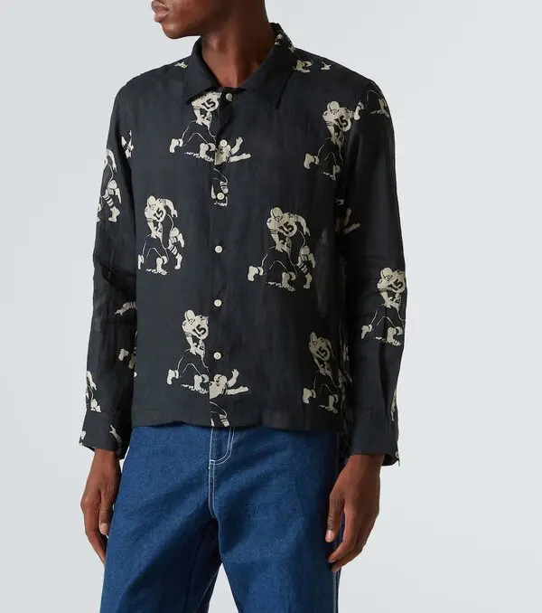 BODE Football Silhouette Printed Linen Shirt