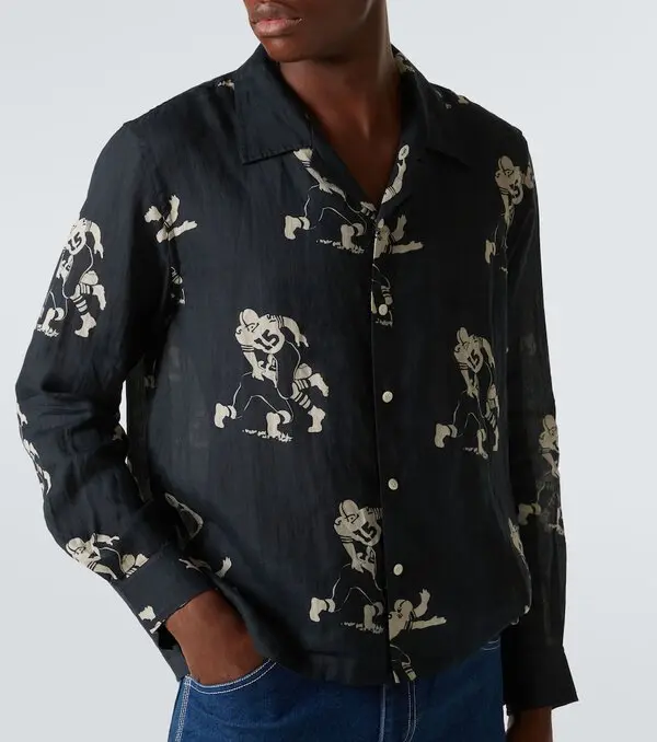 BODE Football Silhouette Printed Linen Shirt