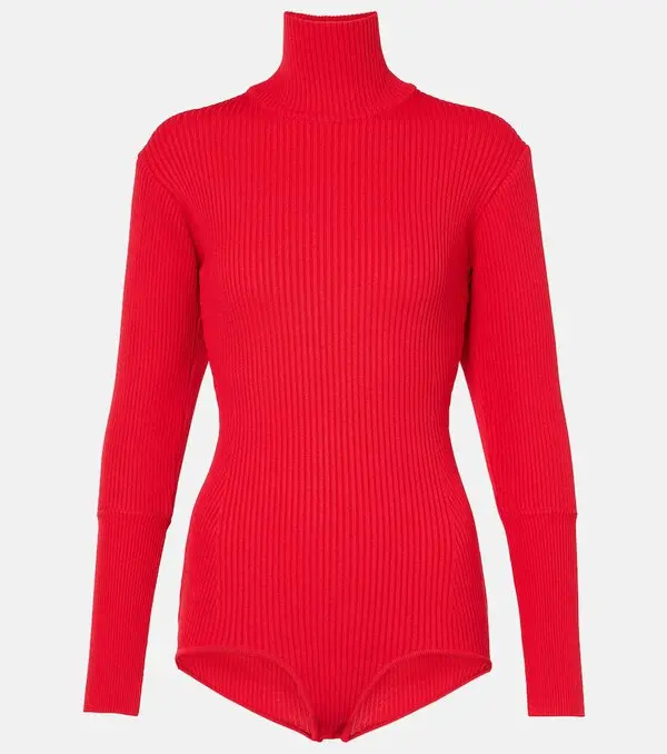Magda Butrym Ribbed-knit Turtleneck Bodysuit - Red