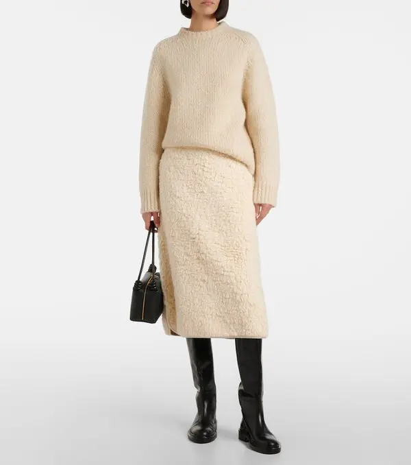 JIL SANDER Cotton Fleece Midi Skirt
