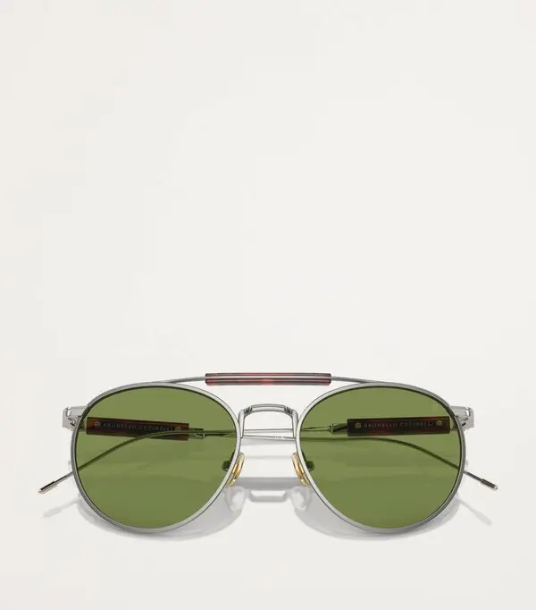 Brunello Cucinelli Acetate Aviator Sunglasses - Silver