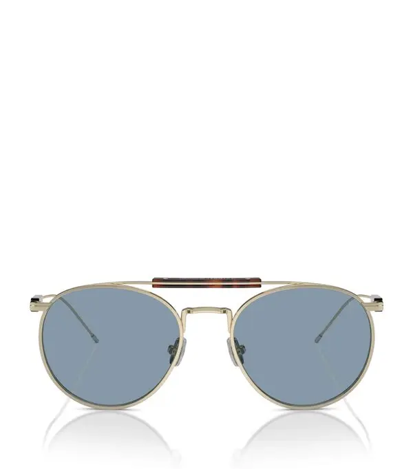 Brunello Cucinelli Titanium Round Frame Sunglasses - Gold