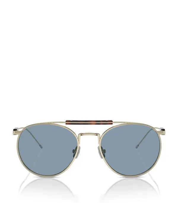 Brunello Cucinelli Titanium Round Frame Sunglasses - Gold