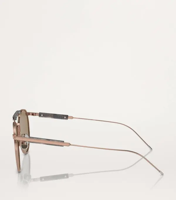 Brunello Cucinelli Titanium Round Frame Sunglasses - Rose Gold